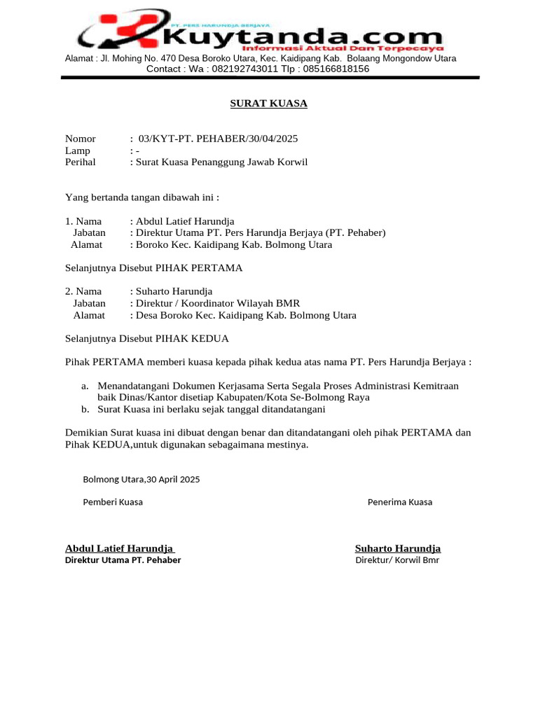 Surat Kuasa BMR Suharto | PDF