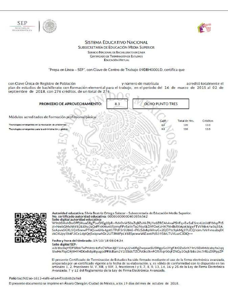 Certificado Preparatoria Sep | PDF