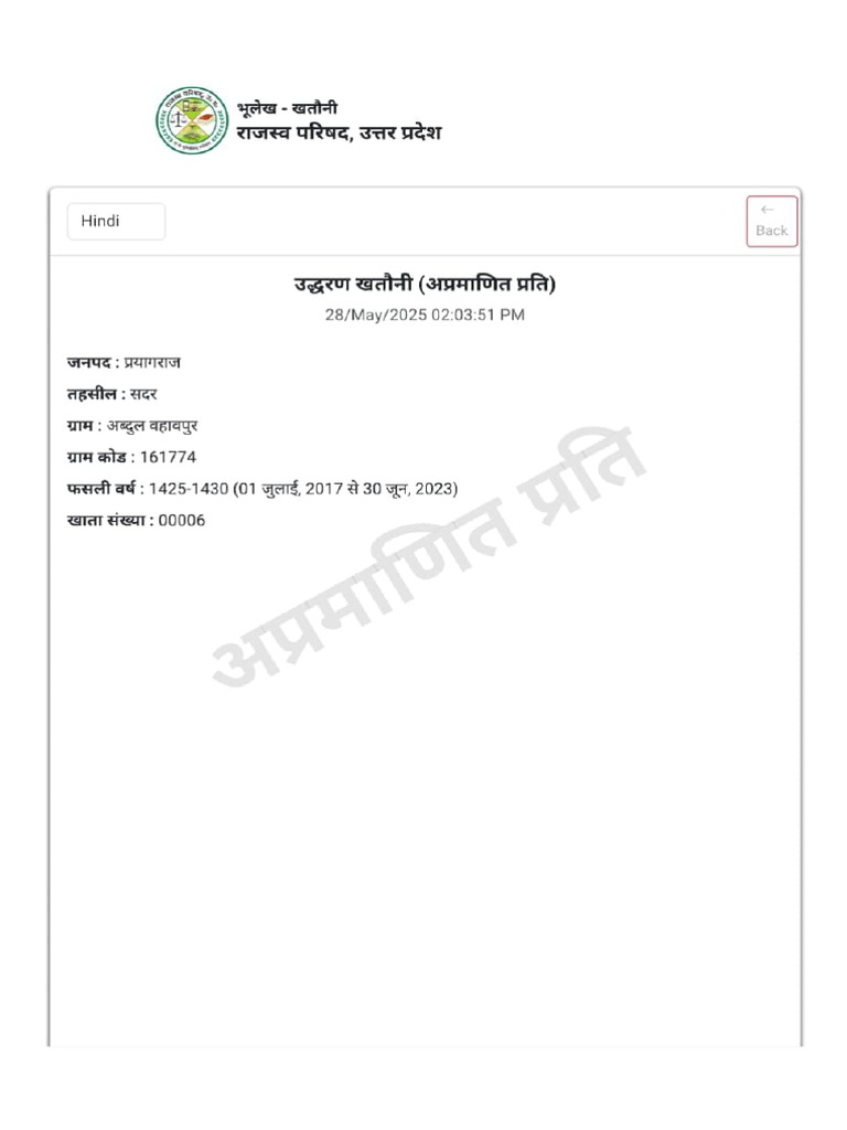 Mabood Alam Khatauni | PDF