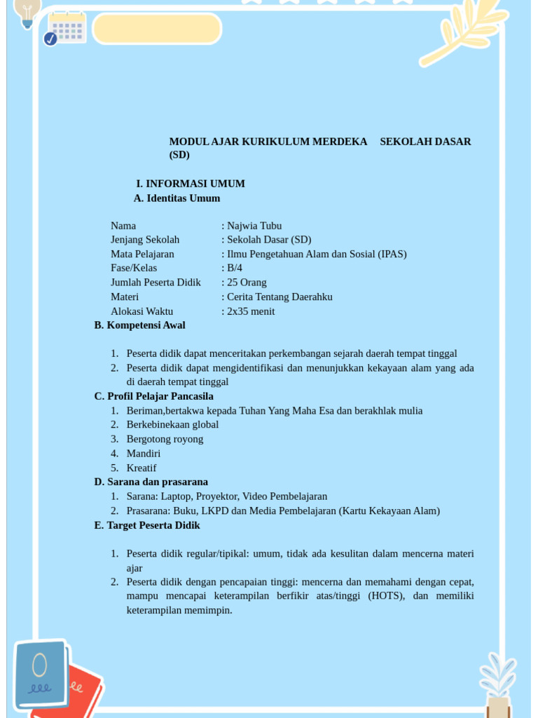 Modul Ajar Najwia Tubu Kelas 4d | PDF