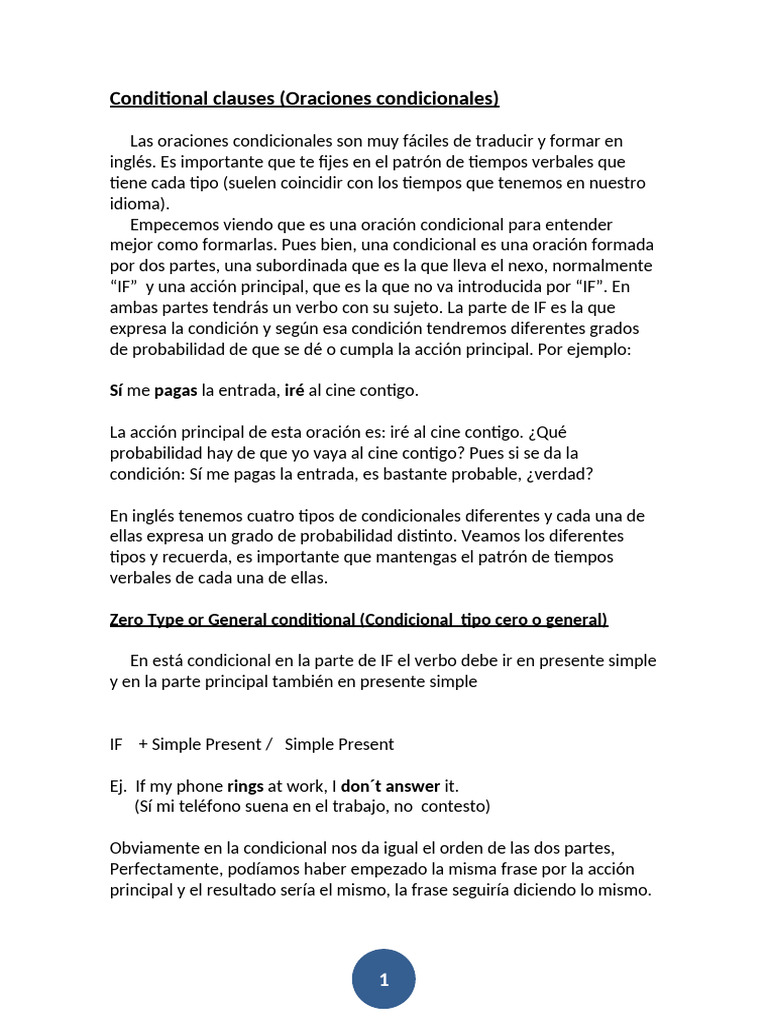 Guía de Oraciones Condicionales en Inglés | PDF | Verbo | Oración ...