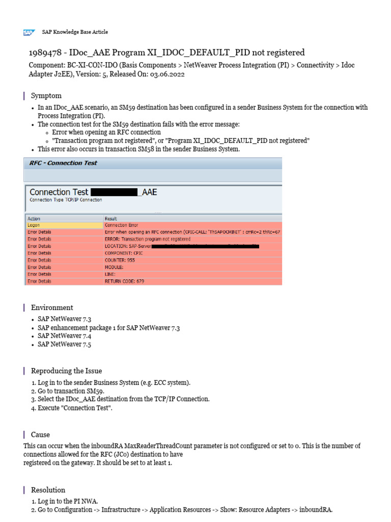 Idoc - Aae Program Xi - Idoc - Default - Pid Not Registered | PDF ...