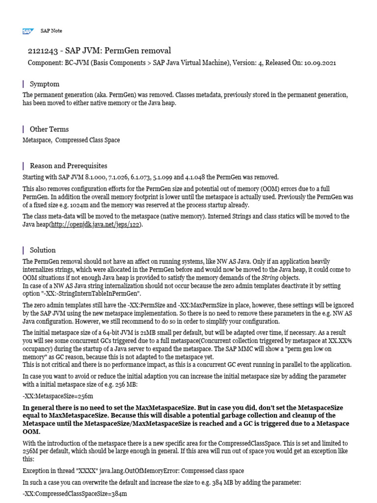 SAP JVM PermGen Removal | PDF | Java Virtual Machine | Java ...