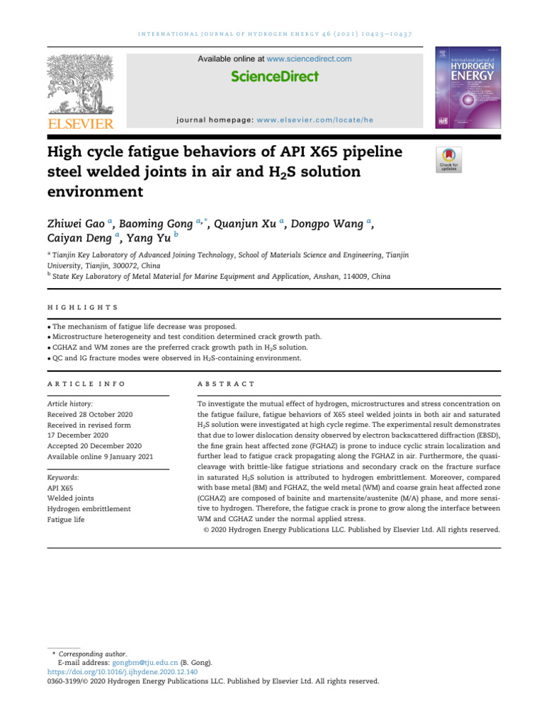 Fatigue of API X65 Welded Joints in H2S | PDF | Fatigue (Material ...