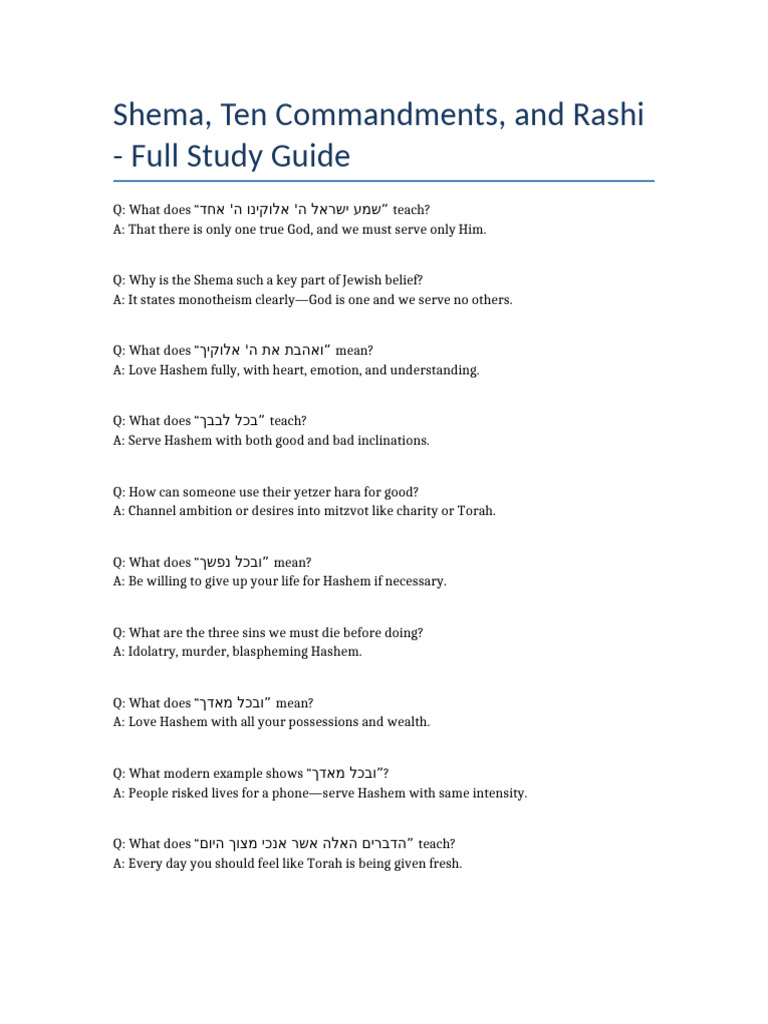 Shema Ten Commandments Rashi Quizlet | PDF