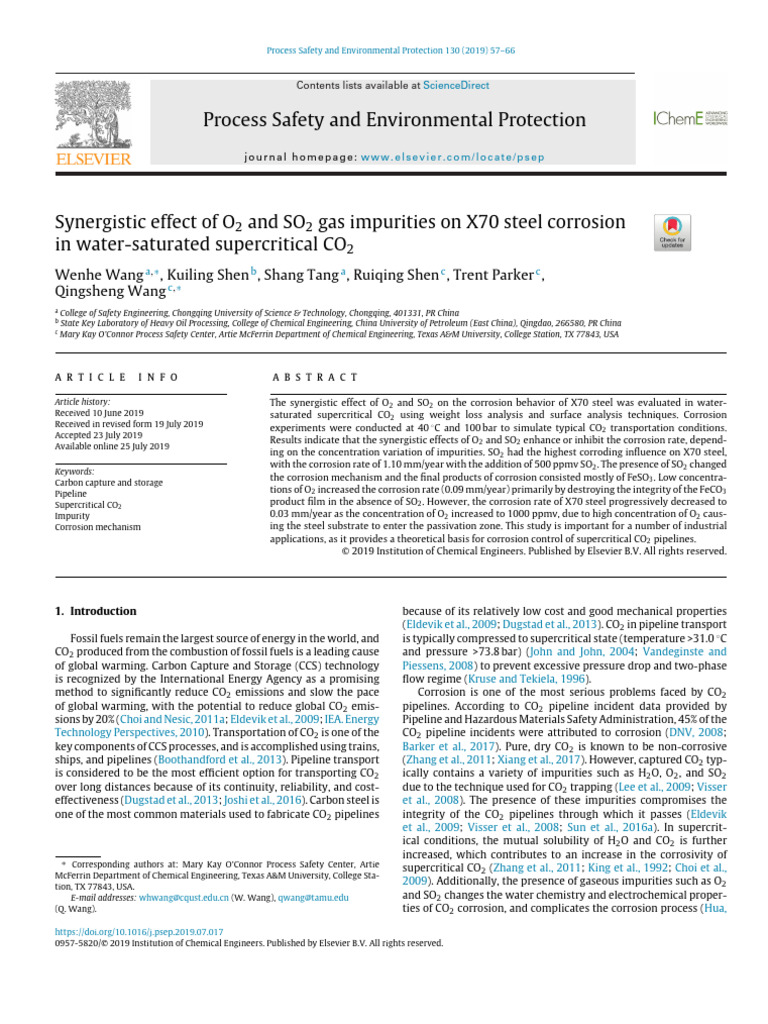 Synergistic Effect of O2 and SO2 Gas Impurities On X70 Steel Corrosion ...