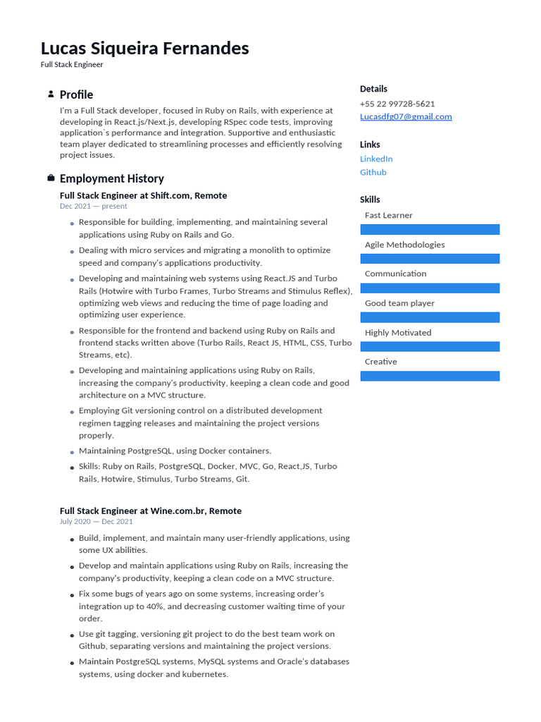 International Resume Template 1 | PDF | Ruby On Rails | Model–View–Controller