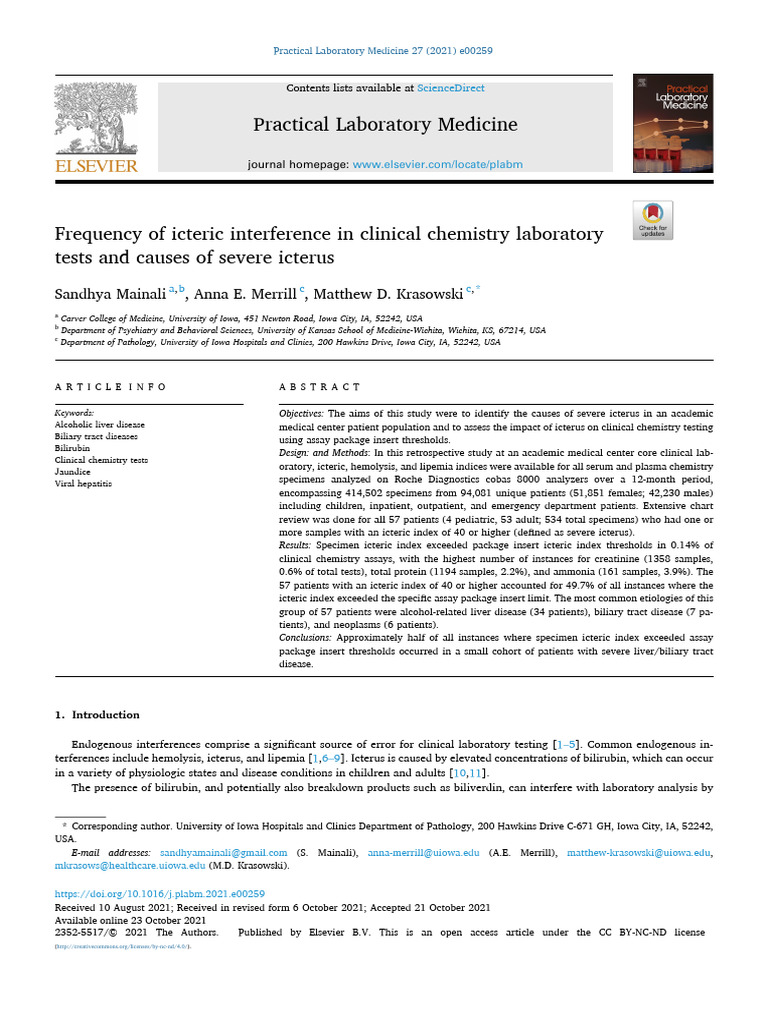 Frequency of Icteric Interference in Clinical Chem | PDF | Medical ...
