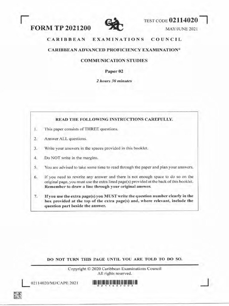 CAPE Communication Studies P2 2021 | PDF