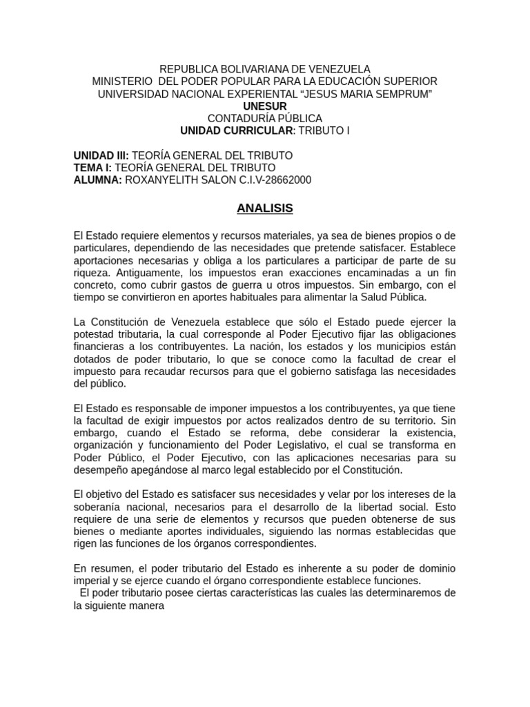 Act III Teoría General Del Tributo | PDF | Impuestos | Estado (política)