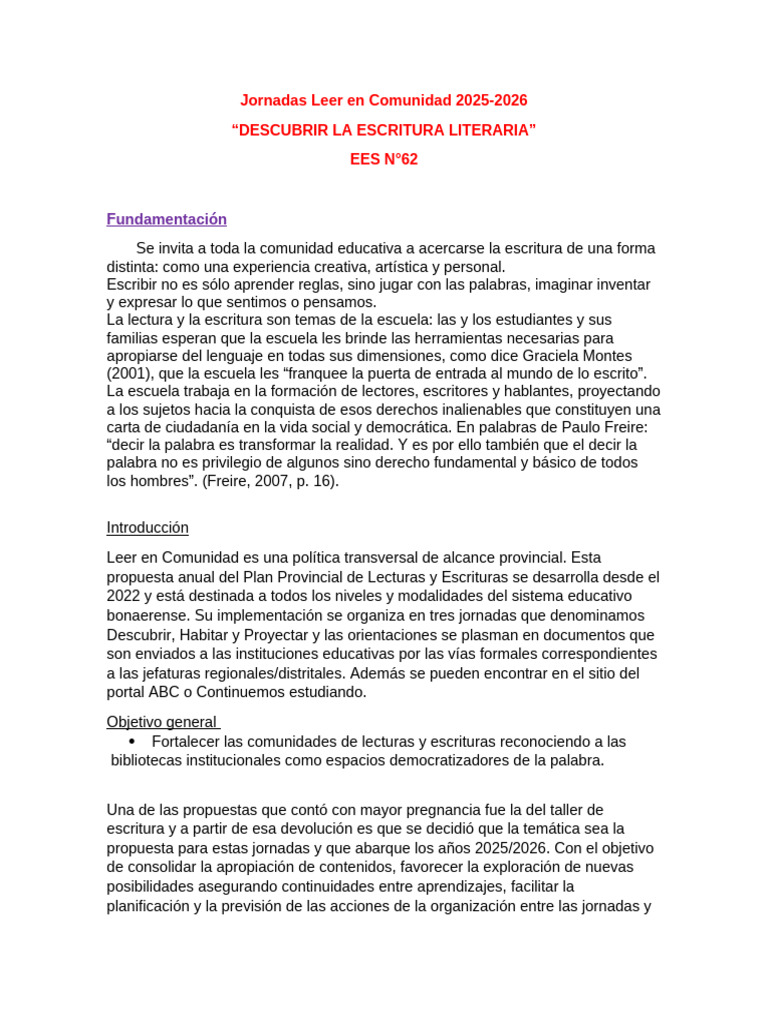 Proyecto Leer en Comunidad ESS N62 | PDF | Libros | Poesía