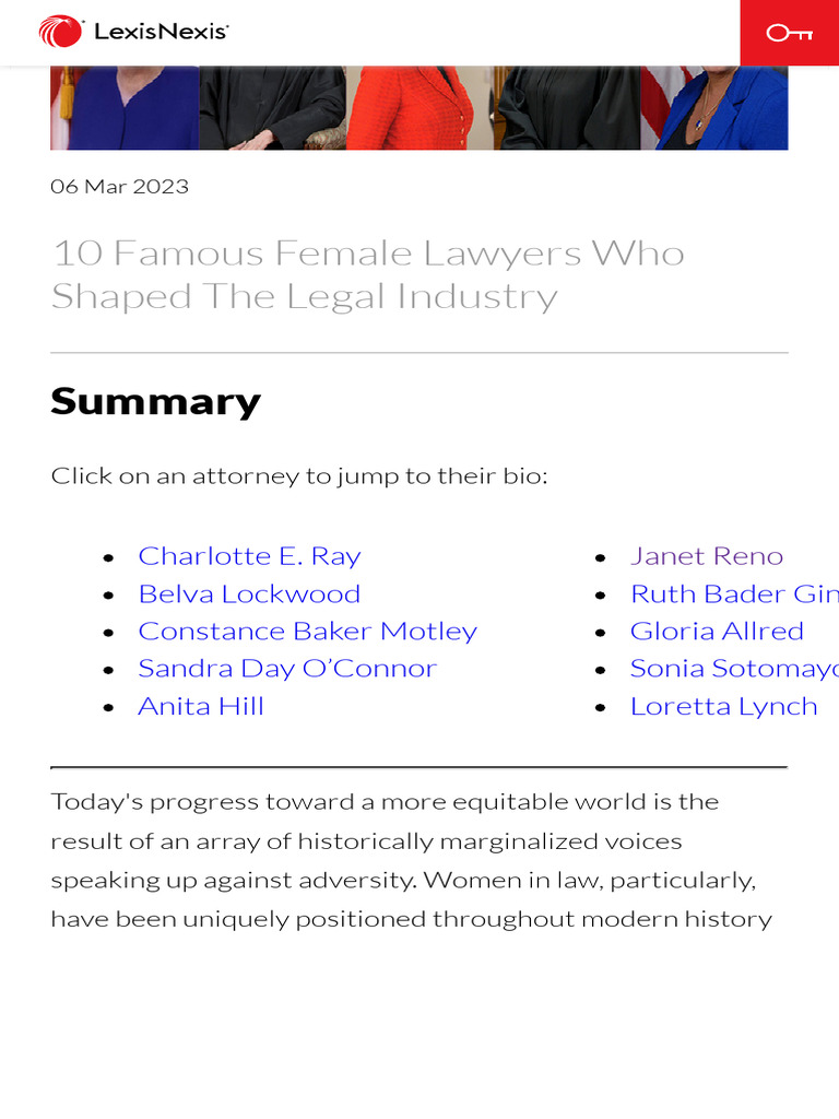10 Famous Female Lawyers Who Shaped The Legal Industry Legal Insights | PDF