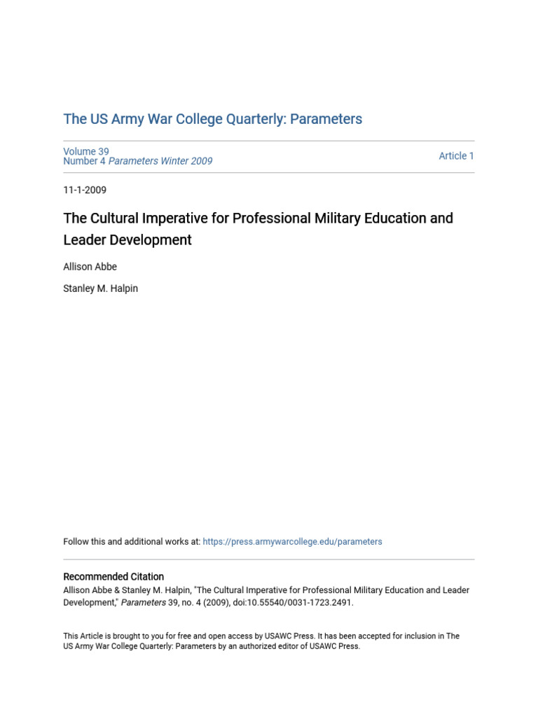 The Cultural Imperative For Professional Military Education and L | PDF ...