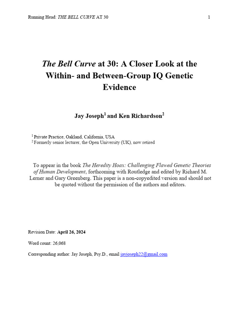 The Bell Curve at 30: IQ and Genetics Analysis | PDF | Intelligence ...