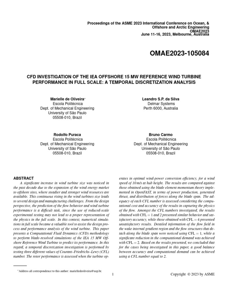Omae2023 105084 CFD Investigation of The Iea 15 MW Wind Turbine ...