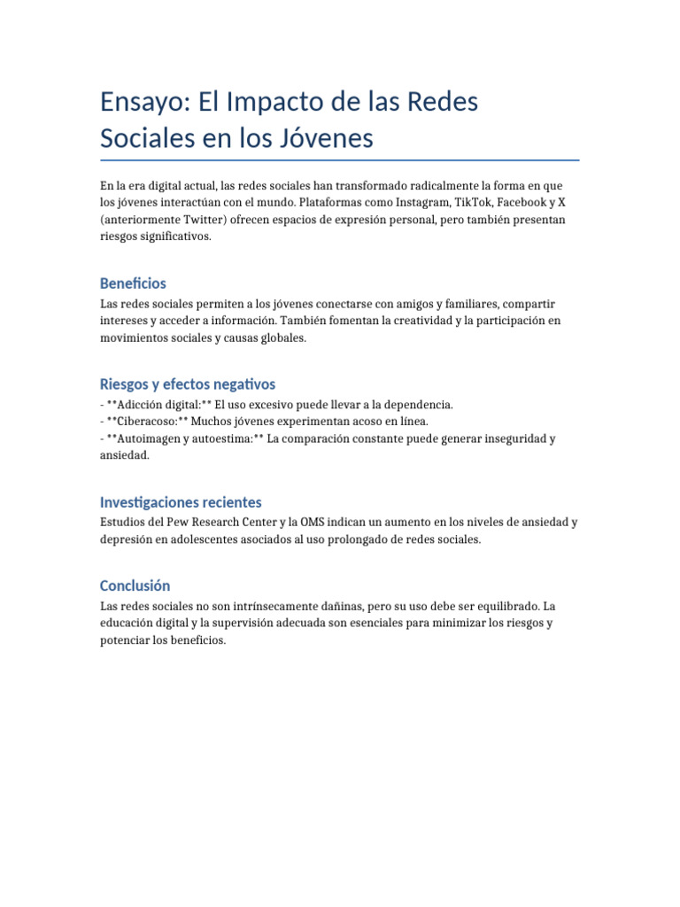 Ensayo Redes Sociales Extendido | PDF