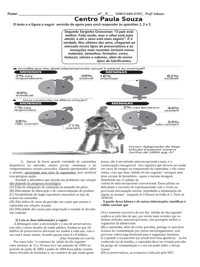 1º Simulado Etec | PDF | Preservativo (camisinha) | Cigarro