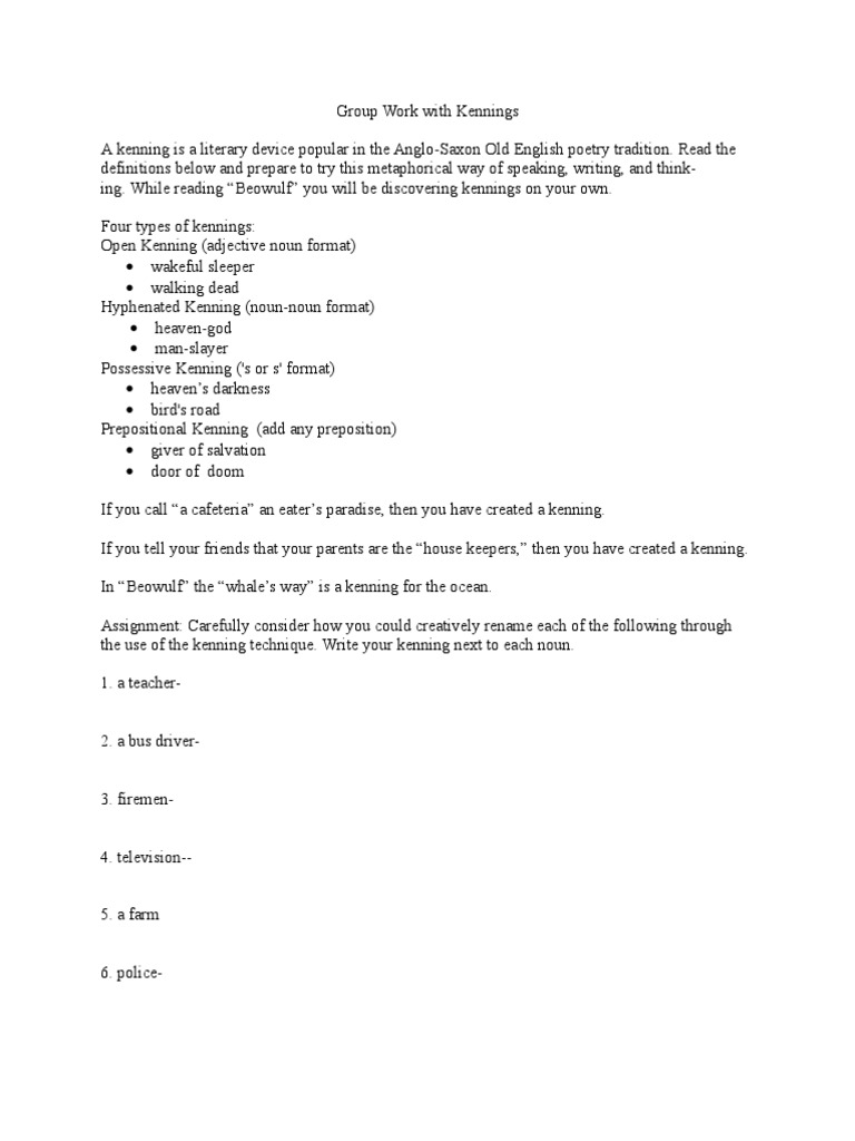 Exploring Kennings in Beowulf | PDF