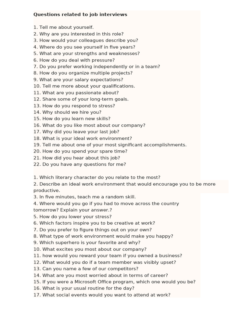 Essential Job Interview Questions Guide | PDF