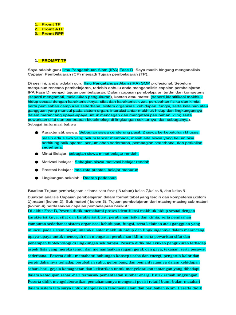 Promt TP ATP RPP Deepseek - Ai | PDF