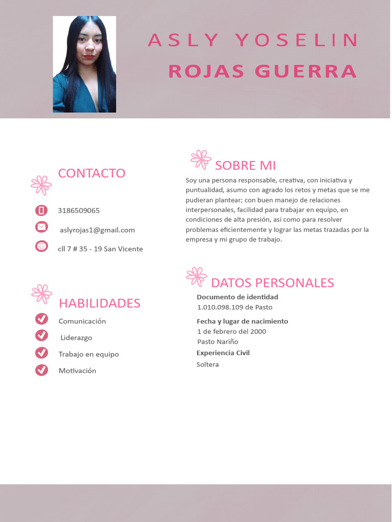 Currículum de Asly Yoselin Rojas Guerra | PDF