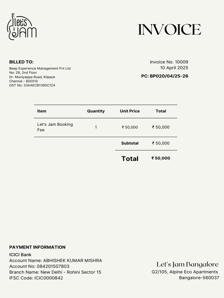 Lets Jam Invoice PDF | PDF