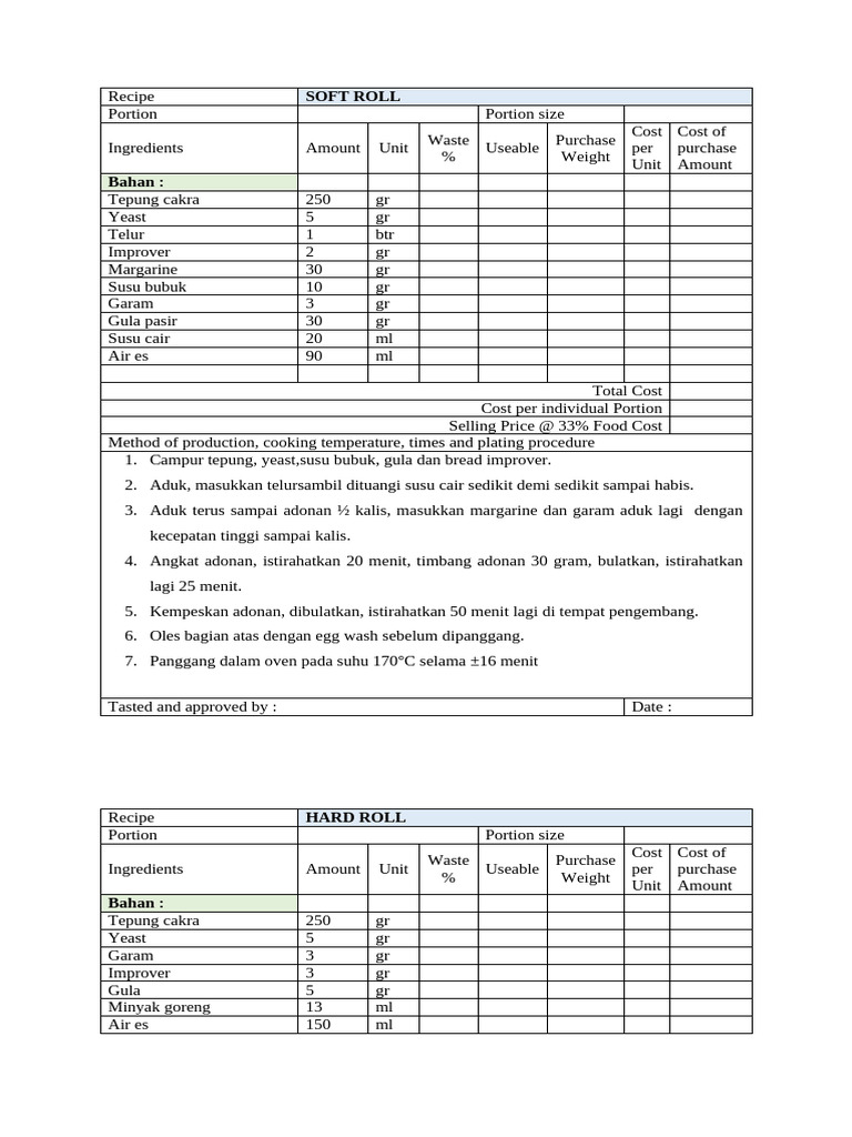 Resep Soft Roll Dan Hard Roll | PDF