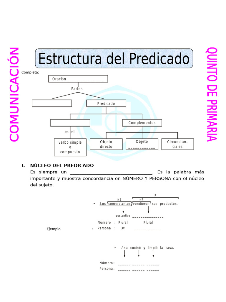Ficha Estructura Del Predicado para Quinto de Primaria | PDF | Objeto ...