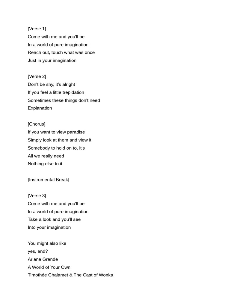 Pure Imagination Lyrics | PDF