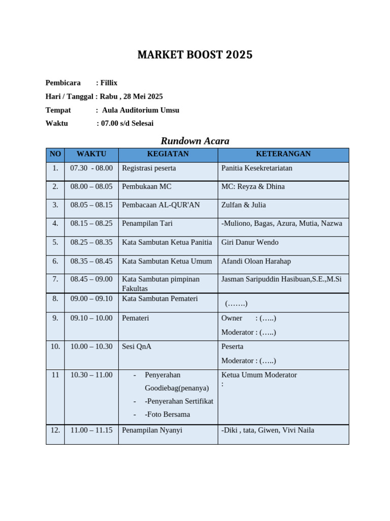 Acara Market Boost 2025 di Umsu | PDF