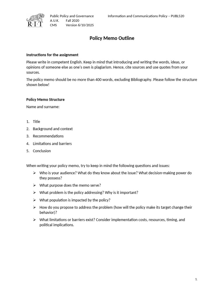 Policy Memo Outline | PDF