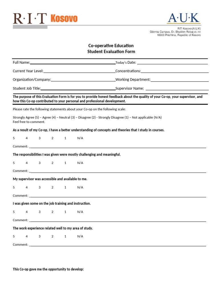 Student Evaluation Form | PDF | Performance Appraisal | Cognition