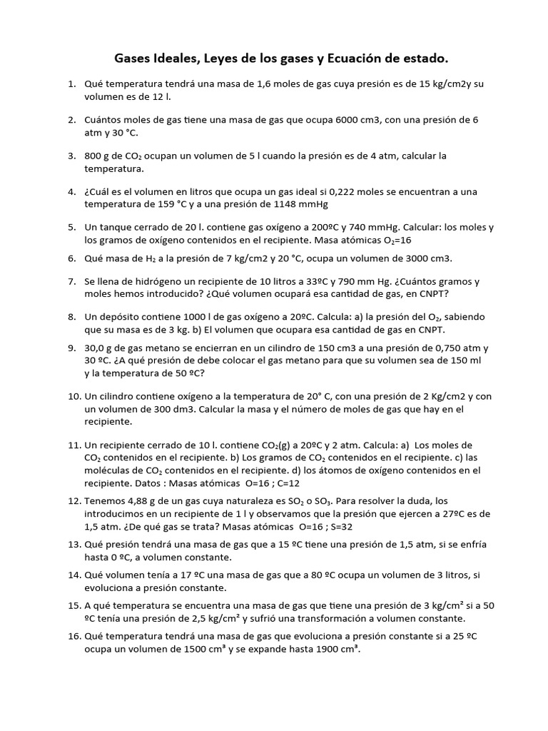 Ejercicios Gases Ideales | PDF | Gases | Mole (Unidad)