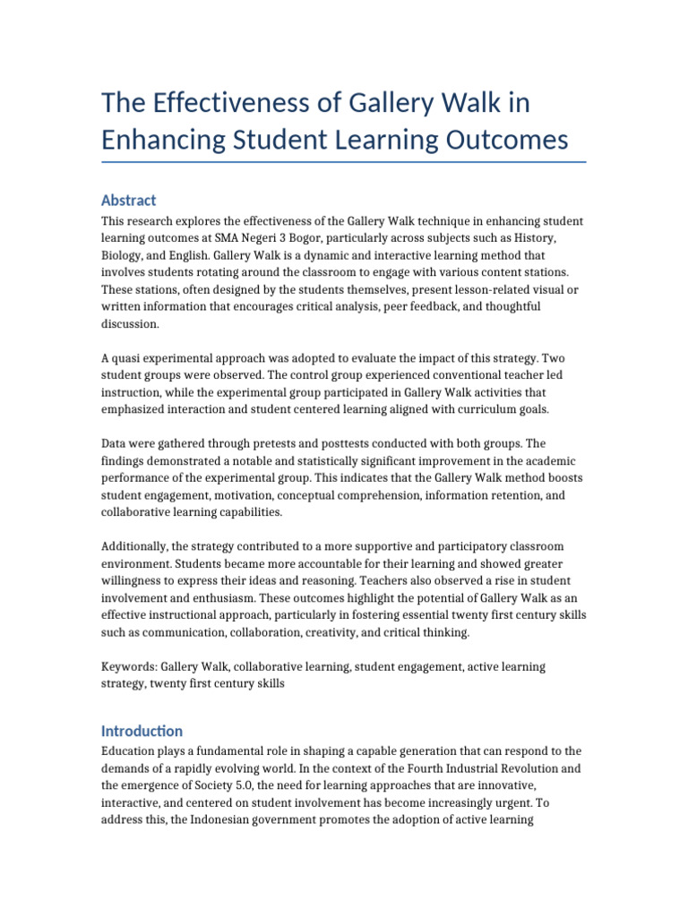 Gallery Walk Enhances Student Learning | PDF | Learning | Teachers
