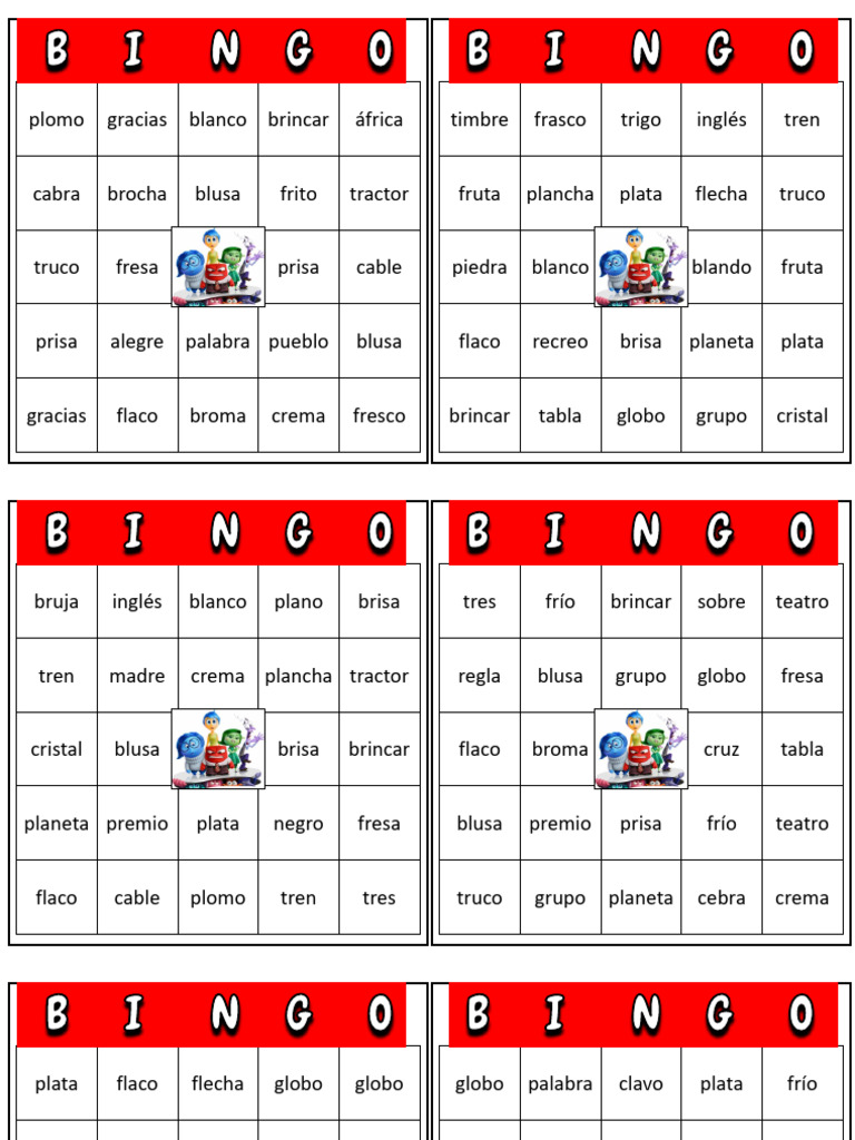 Cartones - Bingo de Palabras - Grupos Consonanticos | PDF | Fruta