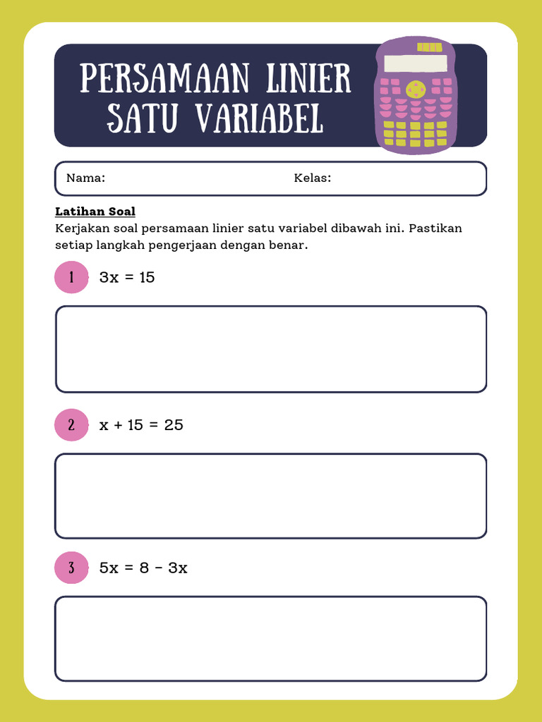 Solving One Variable Linear Equations Maths Digital Worksheet in Purple ...