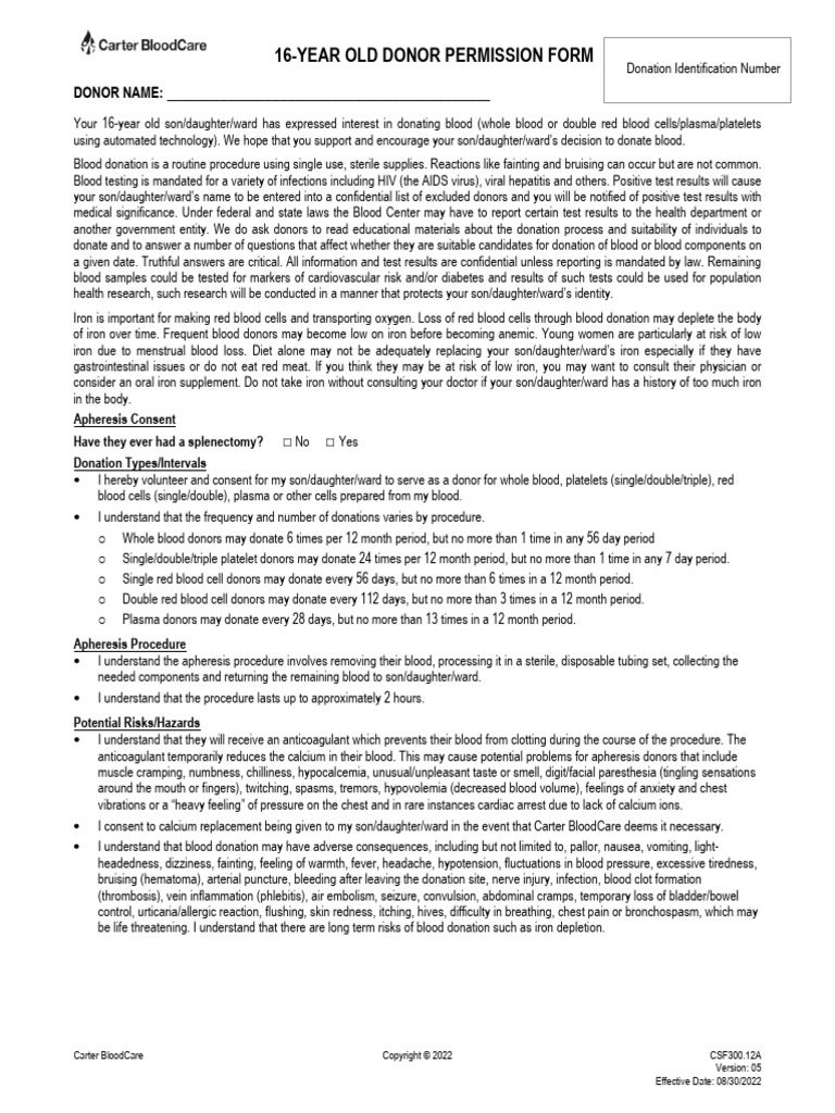 Blood Donation Permission Slip | PDF | Blood Donation | Blood