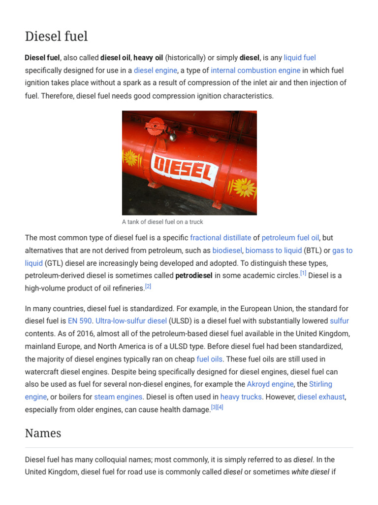 Diesel Fuel - Wikipedia | PDF | Diesel Fuel | Diesel Engine
