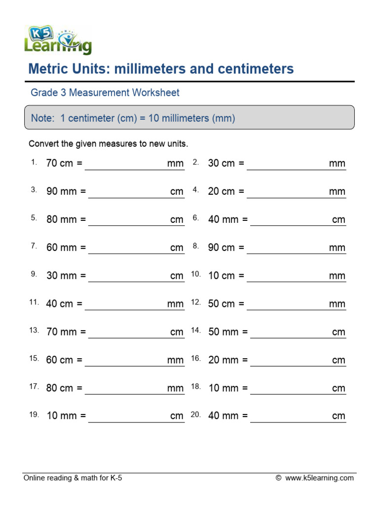 Grade 3 Metric Units Length CM MM No Decimal A | PDF