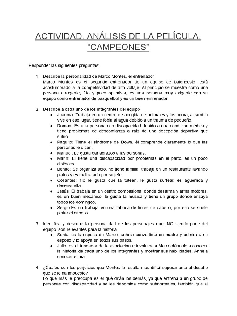 Análisis de Marco Montes en "Campeones" | PDF