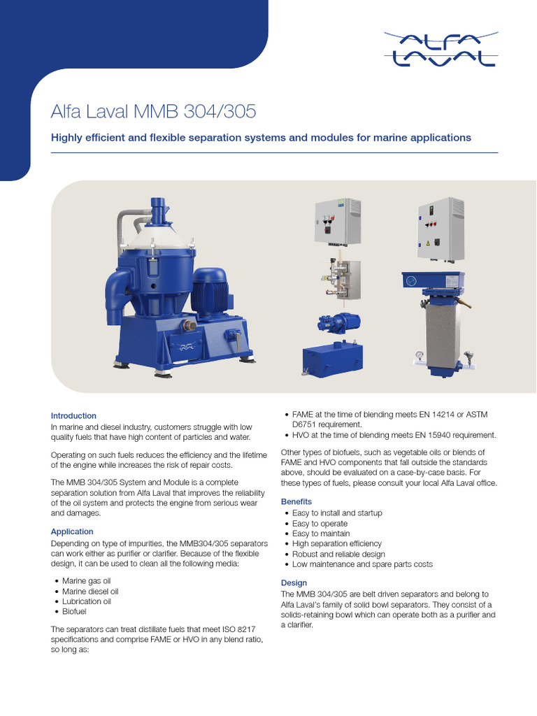 Alfa Laval Product Leaflet MMB 304 and 305 Modules and Systems Product ...