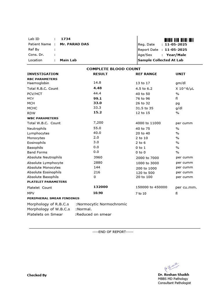 Complete Blood Count and CRP Report | PDF | C Reactive Protein | White ...
