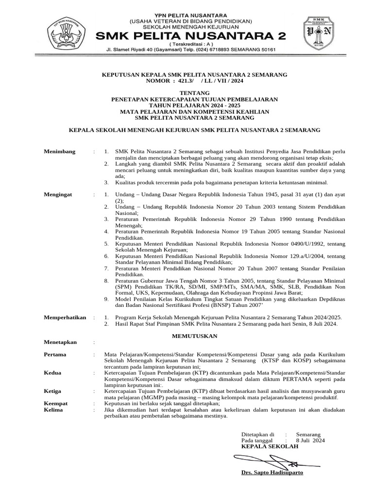 SK Ketercapaian Tujuan Pembelajaran (SK KTP) - 2425 | PDF