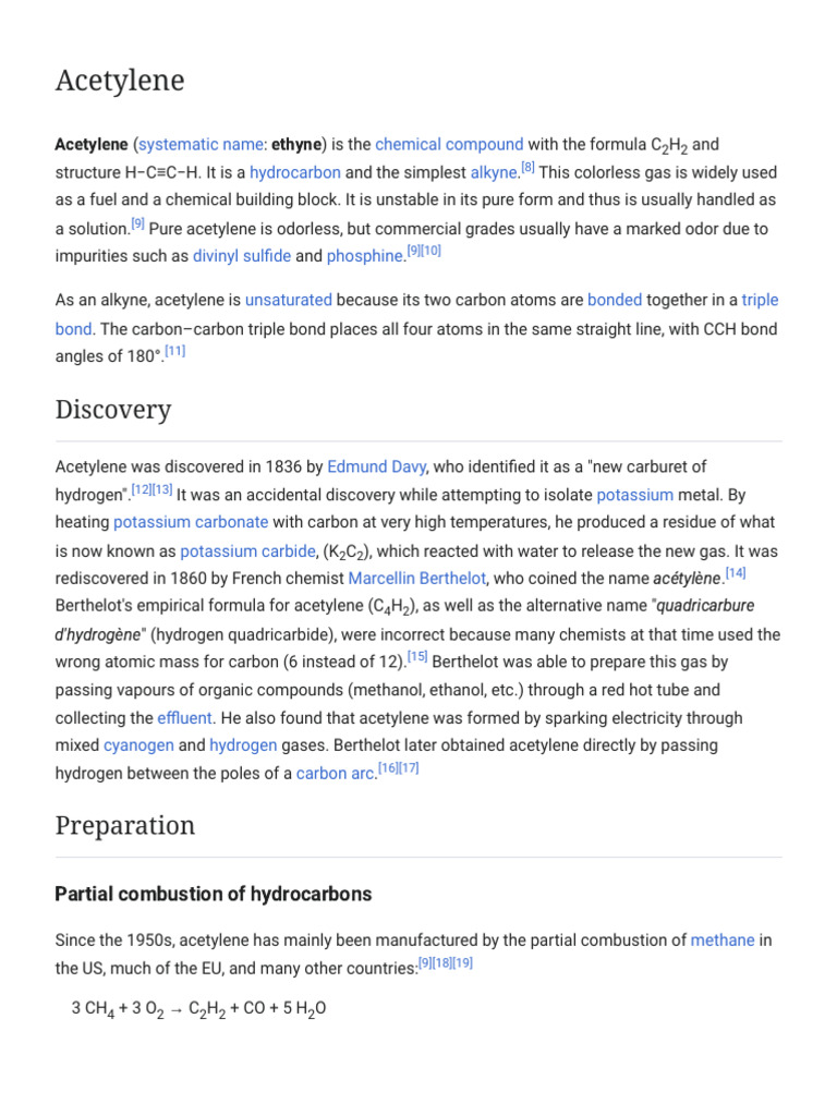 Acetylene - Wikipedia | PDF | Chemical Compounds | Chemical Substances