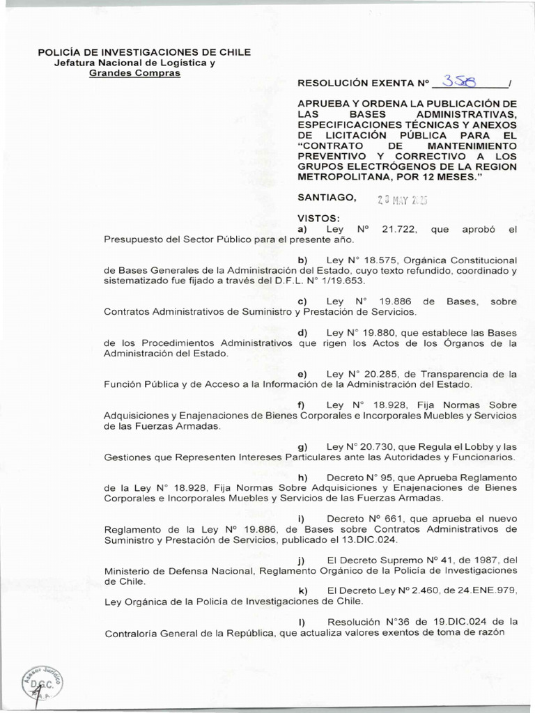 Resolex N°358 Aprueba Bases | PDF