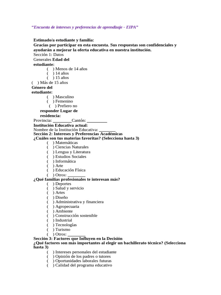 Encuesta de Intereses y Preferencias de Aprendizaje Nuevas Figuras BT ...