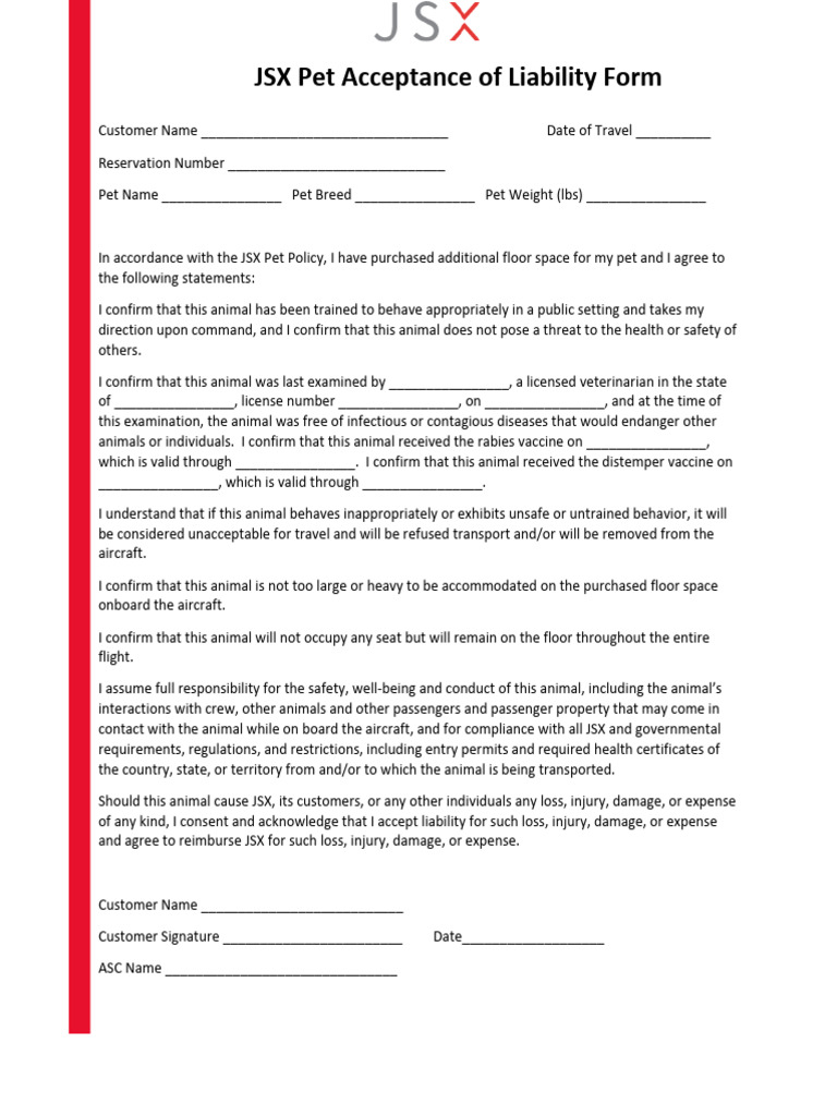 Editable JSX Pet Acceptance of Liability Form-Latest | PDF | Pet