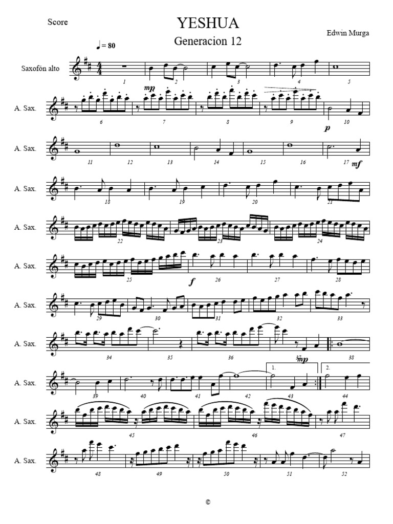 Yeshua Saxophone Score | PDF