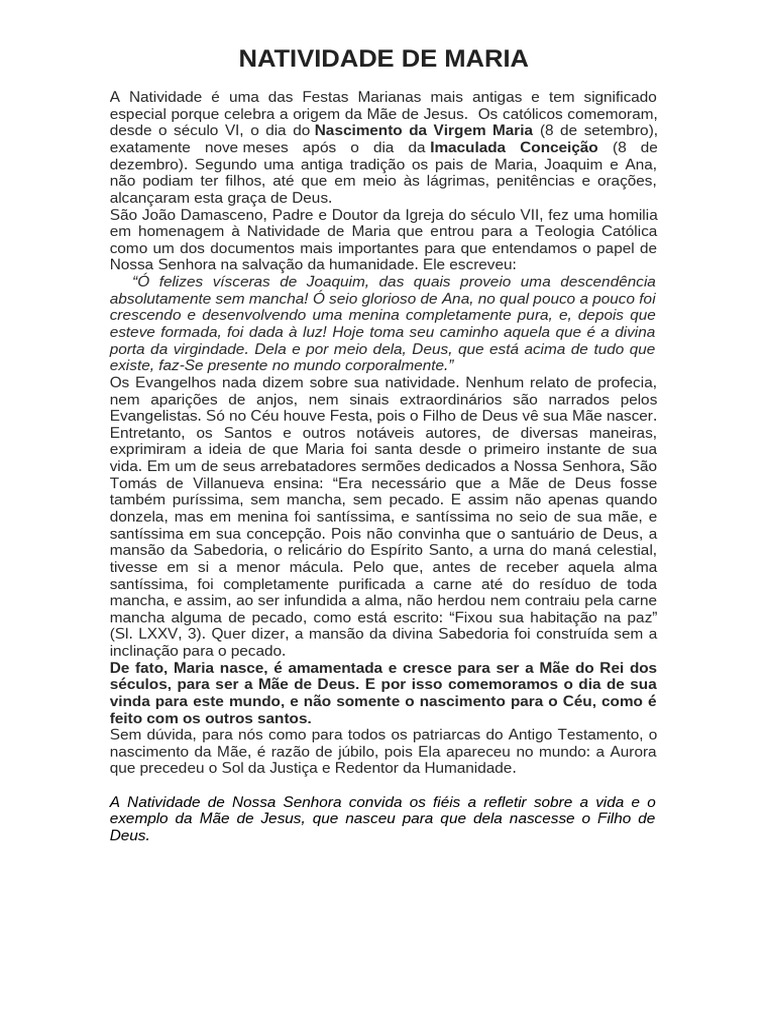 Natividade de Maria: Significado e Tradições | PDF | Maria, mãe de ...