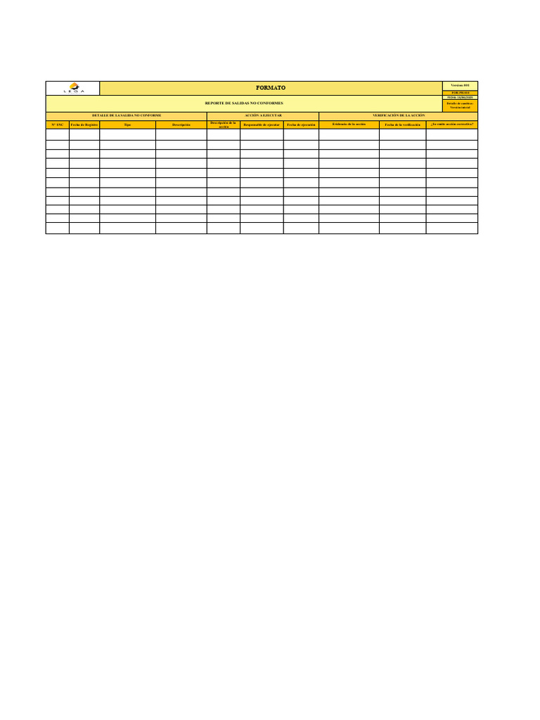 SIG - Formato Del Reporte de Salida No Conforme - LEGA DISTRIBUCIONES S ...